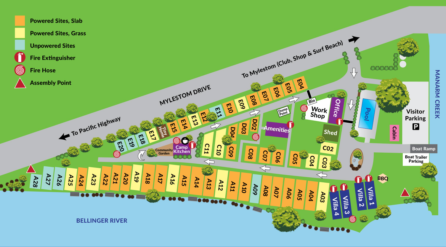 Park Map – Accommodation on the banks of the Bellinger River
